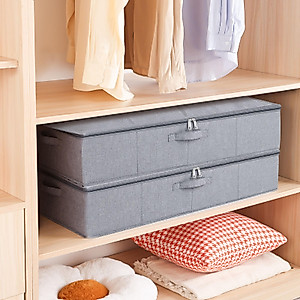 YheenLf Under Bed Storage Containers Organizers, Underbed Clothes Storage Bins with Reinforced Handles for Blanket, Sheets, Pillows, Towels, Room, Grey, 1 Pack, 23.6" L x 11.8" W x 5.9" H