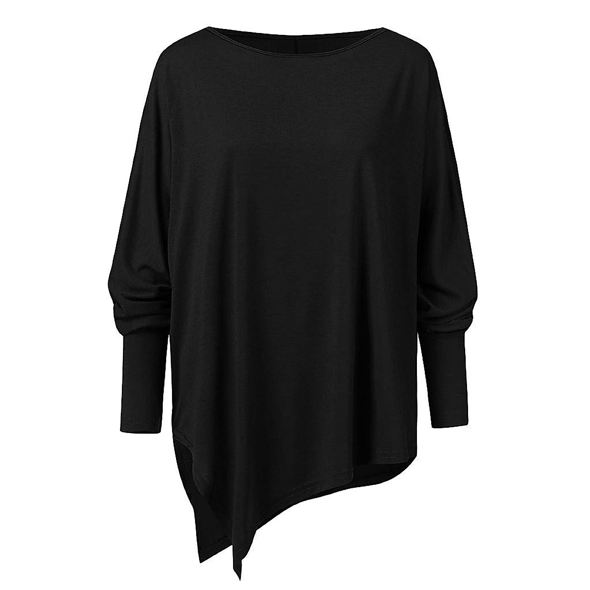 finess Womens Ladies Blouse T Shirt Tops Long Sleeve Solid Irregular Hem Loose Casual Sweatshirt Pullover Tunic Fall Clothes M-XXL (Black, M)