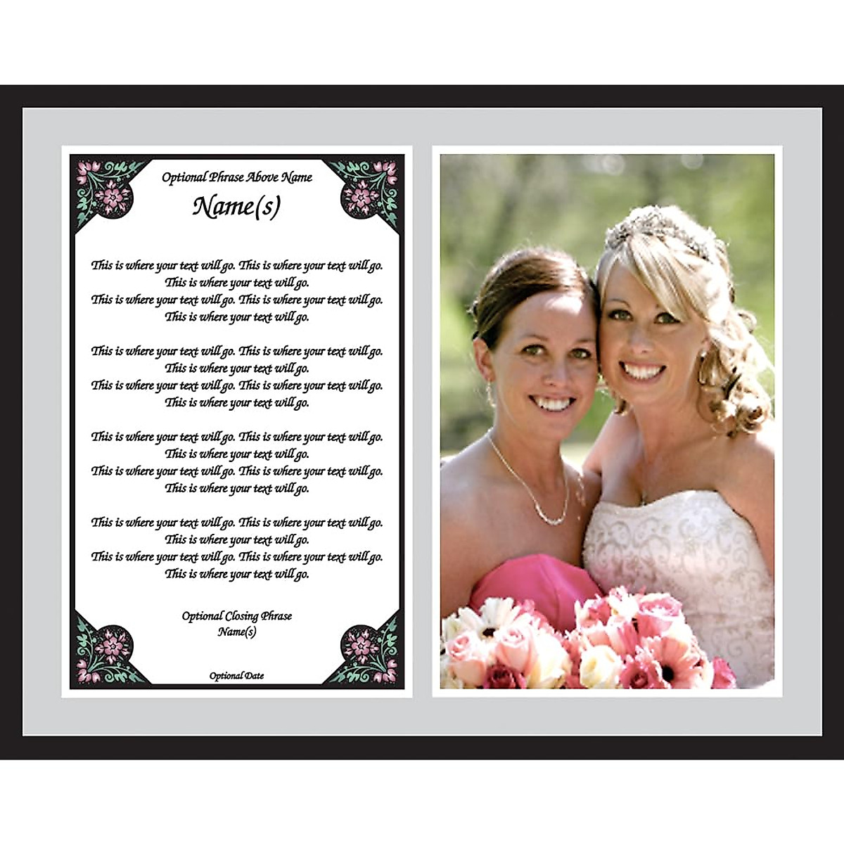 Your Poem or Text Designed with Photo and Names, 8x10 Inch Personalized Print