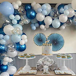 Blue White Balloons Set, 60 Pcs 12 Inch Metallic Chrome Blue Balloons Pearl Blue Balloons Light Blue Balloons Blue White Balloons for Baby Shower, Birthday, Bridal Shower, Wedding Party Decoration