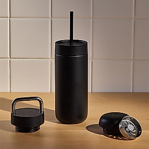 Fellow 16 oz Carter Bundle (3 in 1) Travel Mug with Carry Handle, Move & Cold Lids with Straw - To-Go Coffee Tumbler, Ceramic Interior & Vacuum-Insulated Stainless Steel - Coffee Cups-Matte Black