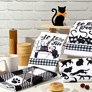Kajaia 4 Pcs Funny Cat Kitchen Towels Cat Lover Gifts Home Tea Towels Decorative Cute Dish Towels Housewarming Gifts Hand Towels Absorbent Plaid Towels for Home Bathroom Housewarming Presents