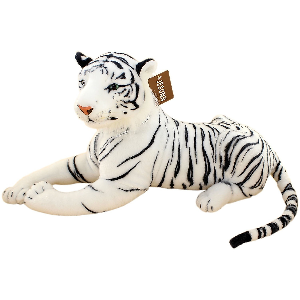 JESONN Realistic Stuffed Animals Tiger Toys Plush (White, 18.9 Inch)