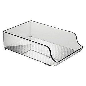 mDesign Wide Plastic Kitchen Water Bottle Storage Organizer Tray Rack - Holder and Dispenser for Refrigerators, Freezers, Cabinets, Pantry, Garage - 2 Pack - Smoke Gray