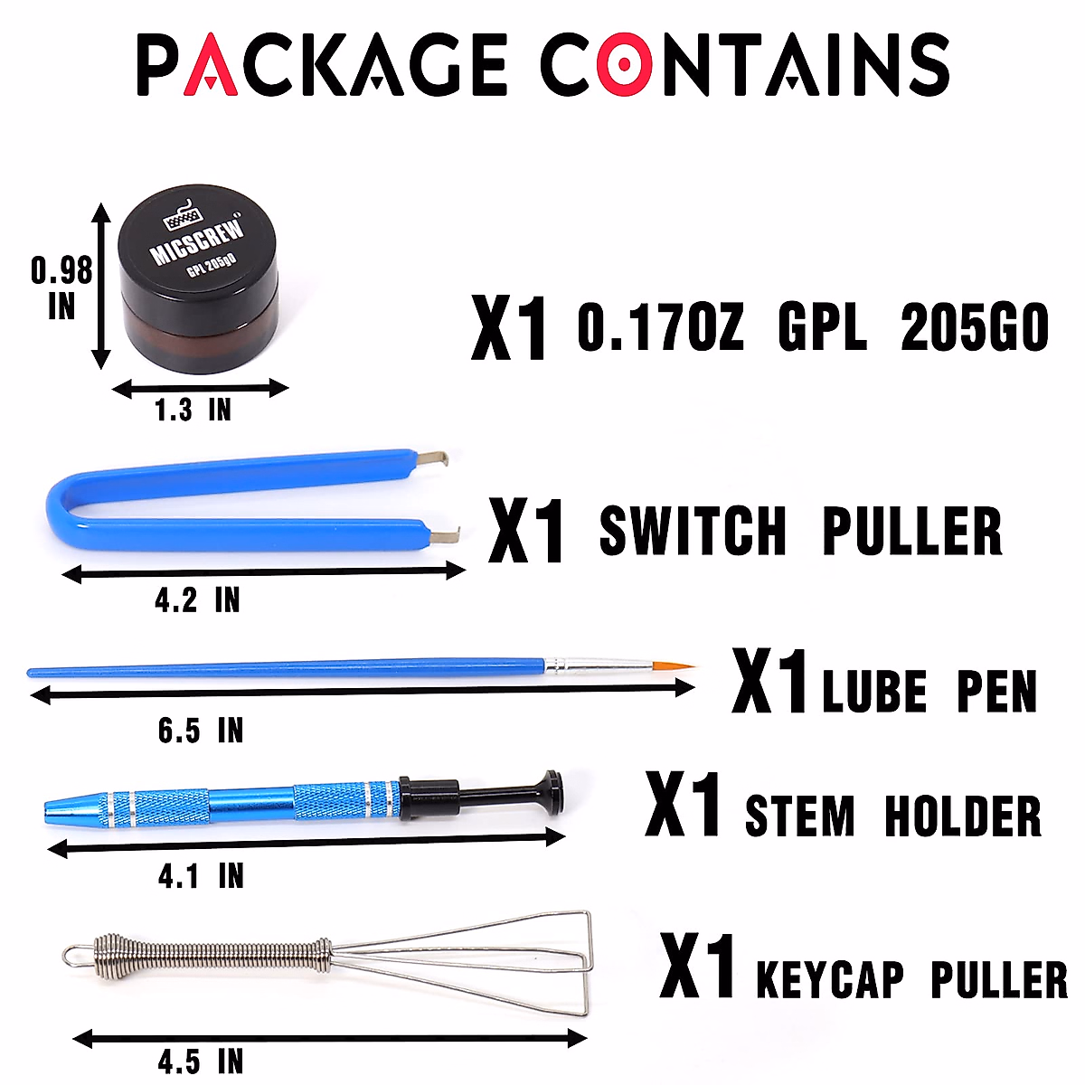 Keyboard Lube Kits 5PCS Contain GPL 205G0 Grease 0.17oz, Stem Holder Keycap Puller Lube Brush, and Switch Puller, Universal Switch Lubricant for Mechanical Keyboard Switches and Stabilizer