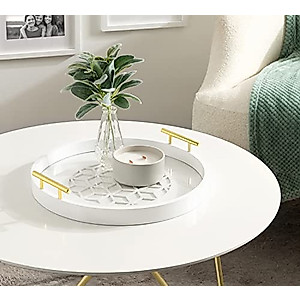Kate and Laurel Caspen Round Cut Out Pattern Decorative Tray with Gold Metal Handles, White