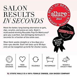 Static Nails Reusable Pop-On Manicure Set, Non-Damaging Glue-On Nails (At The Ivory Almond) - False Nails with Static Nail Glue, Nail Set, Fake Acrylic Press On Nails