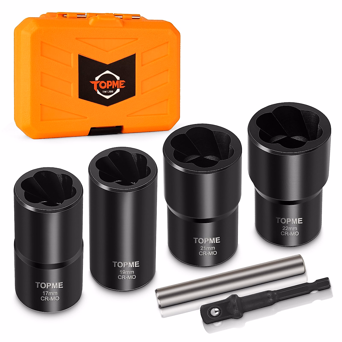 Topme Lug Nut Removal Tool, 6 Pieces Lug Nut Extractor Set 1/2 Inch Drive, Locking Lug Nut Removal Tool for Damaged, Frozen, Studs, Rusted, Rounded-Off Bolts & Nuts Screws