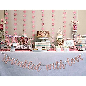 Rose Gold Glitter Sprinkled With Love Gold Glitter Banner Sign Garland Pre-strung for Baby Sprinkle,Baby Shower Decorations