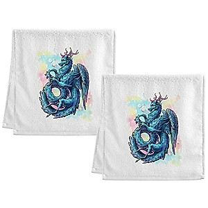 ALAZA Dragon Watercolor Anime Towels 100% Cotton Hand Towel for Bathroom 16 x 30 inch, Absorbent Soft & Skin-Friendly, 2 Pieces
