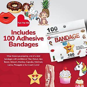 BioSwiss Bandages, Assorted Animal, Fun, and Food Shaped Self Adhesive Bandage, Latex Free Sterile Wound Care, 100 Count