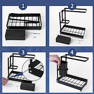 Sink Caddy,Kitchen Sink Organizer and Storage,Sponge Holder With dishcloth holder, removable drain tray, removable brush holder,kitchen countertop organizer ,Counter Stainless Steel Rustproof-Black