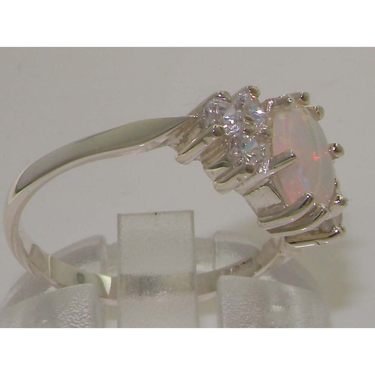 LetsBuyGold 925 Sterling Silver Cubic Zirconia and Real Genuine Opal Womens Band Ring - Size 7