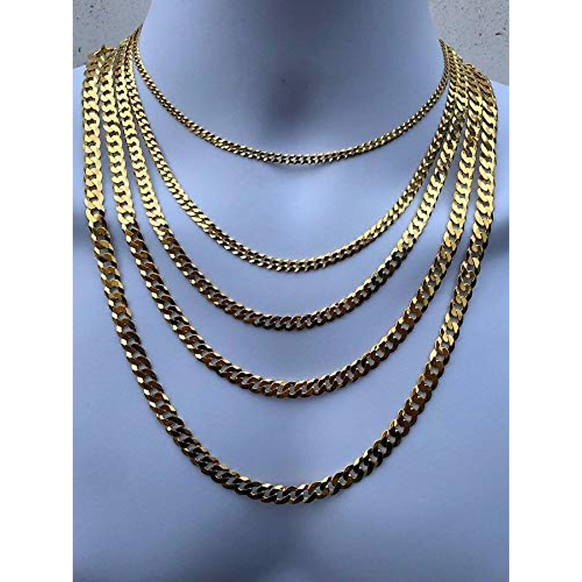 HarlemBling 14k Gold Over Solid 925 Sterling Silver - Men's Ladies Flat Cuban Chain - Made In Italy - 18-30" - 4mm 5mm 6mm 7mm 8mm - Necklace (20, 8mm)