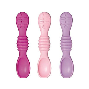 Bumkins Utensils, Silicone for Dipping, Feeding, Baby Led Weaning, Training Spoons, Ages 3 Months+ (3-Pack),3 Count (Pack of 1)
