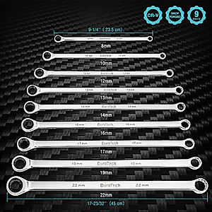 DURATECH Extra Long Ratcheting Wrench Set, Combination Wrench Set, Metric, 9-Piece, 8,10,12,13,14,16,17,19,22mm, CR-V Steel, with EVA Foam Tool Organizer