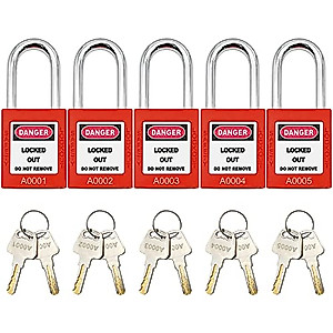 SAFBY 10 Keyed Different Lockout Tagout Lock - Loto Safe Padlocks for Lock Out Tag Out Stations and Devices (Red, Key Different)