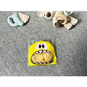 Alvene 400pcs Cookie Bags, Big Mouth Monster Self Adhesive Bags,4 x 4 Inch Flat Cellophane Goody Bags, DIY For Kids Party Favor, Candies Cookies And Chocolates (Four Colours)