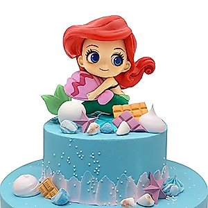 Mermaid Cake Topper Little Mermaid Doll with Seashells for Ariel Cake Decoration Mermaid Figurines for Under the Sea Mermaid Theme Princess Kids Birthday Baby Shower Party Supplies
