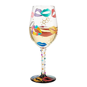 Enesco Designs by Lolita Made for Kissing Hand-Painted Artisan Wine Glass, 15 Ounce, Multicolor