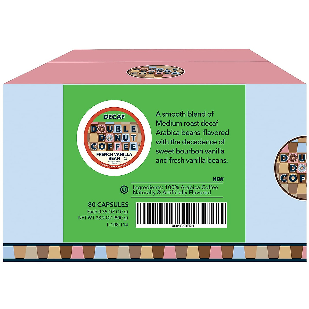 Double Donut Decaf French Vanilla Coffee Pods, Medium Roast Single Serve French Vanilla Bean Decaf Flavored Coffee Pods For Keurig K Cup Brewers, 80 Count