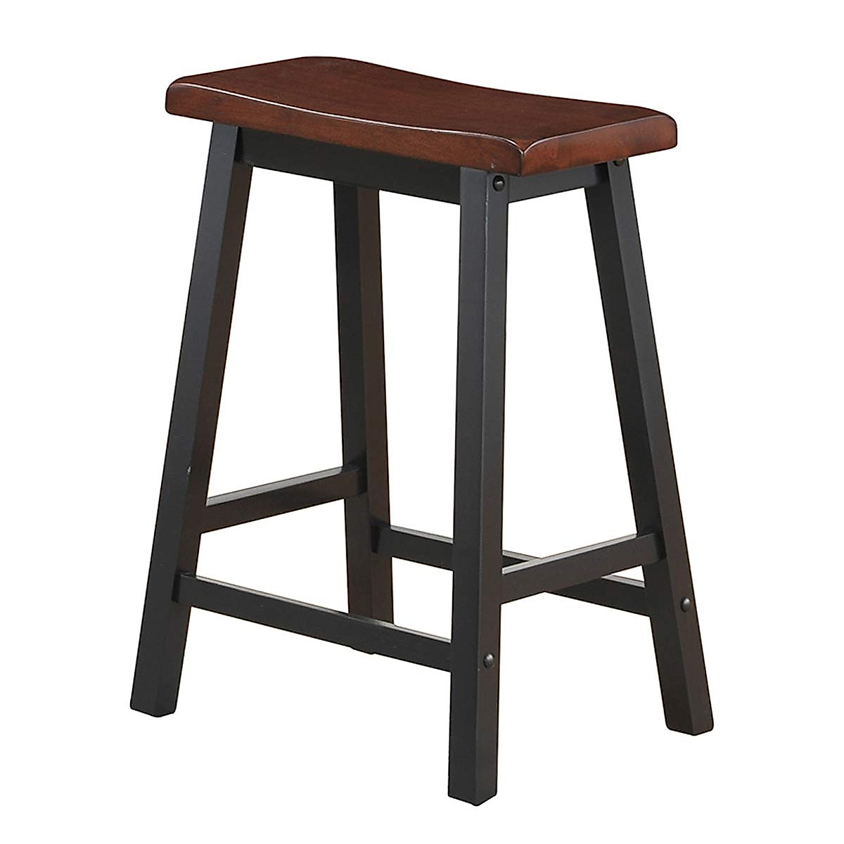 COSTWAY Saddle Seat Stools, Wood Vintage Counter Height Chairs, Modern Backless Design Indoor Furniture for Kitchen Dining Pub and Bistro, Set of 2 (24" H Brown)
