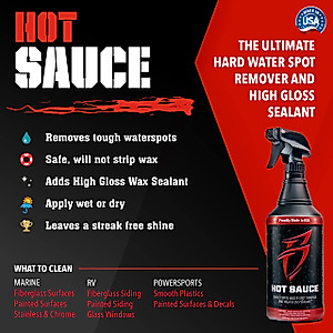 Boat Bling Hot Sauce Premium Hard Water Spot Remover w/High-Gloss Wax Sealants, 32 oz.