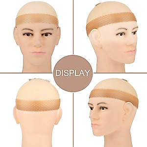 WILLBOND 4 Pieces Nylon Wig Caps and Silicone Stretchy Wig Grip Band Set Seamless Non-slip Headband Adjustable for Women(White and Light Brown, Skin Color)