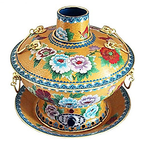 Chafing Dishes Casserole Pot For Hob And Oven Creative Cloisonne Copper Hot Pot Electric Copper Hot Pot Household Charcoal Copper Pot Retro Hot Pot (Color : Yellow, Size : 32cm)