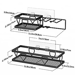 Nokgnoa Shower Caddy Organizer, No Drilling Rustproof Traceless Adhesive Shower Rack, 2 Pack Wall Mounted Shower Shelf with Hooks Hair Dryer Organizer for Bathroom Bedroom (Black)