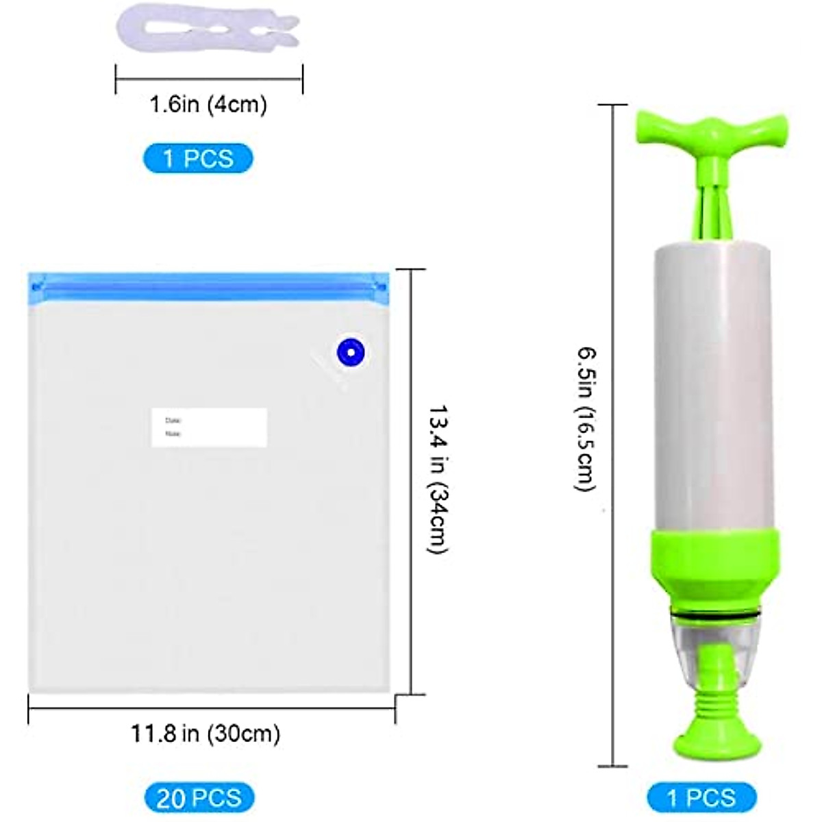 3Dman Filament Storage Bag Vacuum Kit, 20 x Cleaning Drying Sealed Bags (13.4 x 11.8 inch) for 3D Printers, with 1 Hand Pump, 1 Sealing Clip