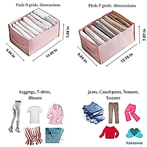 Kakeevno 2PCS Large Upgraded Washable Foldable Drawer Wardrobe Clothes Organizer Storage Compartment Organizer for Scarves, Leggings, Skirts, T-shirts, Jeans, Kids Clothes (9 Grids, Premium Pink)