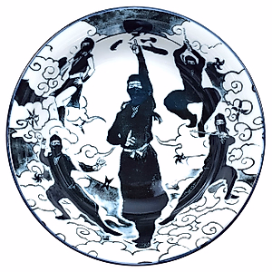 Mino Ware Japanese Wide Mouth Ceramic Bowl, Udon Ramen Noodle Soup Bowl, Ninja Design, Black