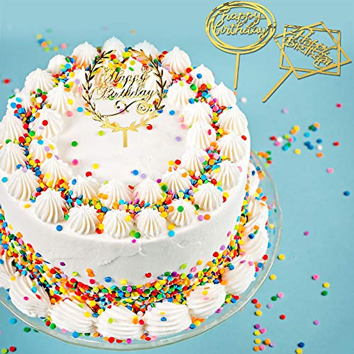 12 Pieces Acrylic Happy Birthday Cake Topper Glitter Birthday Cupcake Topper Pick Decorations for Birthday Party Cake Desserts Pastries, 6 Styles (Gold)