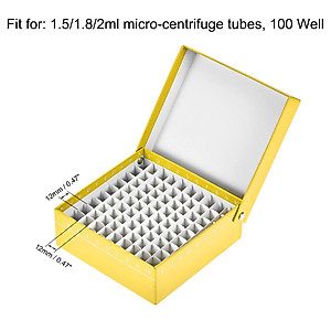 uxcell Centrifuge Tube Freezer Storage Box 100-Well Waterproof Cardboard Holder Yellow for 1.5/1.8/2ml Micro Centrifuge Tubes