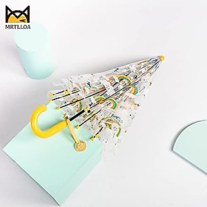 MRTLLOA Kids Rainbow Clear Bubble Umbrella, Toddler Grip Curved Handle Stick Rain Umbrella