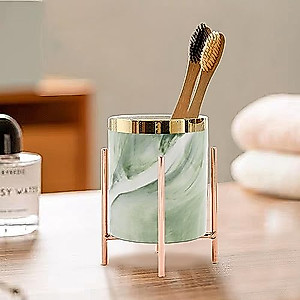 Urcura Ceramic Pencil Holder for Desk Cute Pencil Pen Holder Desk Decor Aesthetic for Office, School, Home Makeup Brush Holder Cup Marble Pen Cup Pen Organizer (Green)