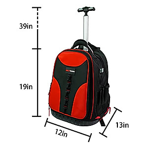 MELOTOUGH Wheeled Rolling Tool Backpack Heavy Duty Tradesman Pro Tool Organizer Including Laptop Sleeve (Red&Black)