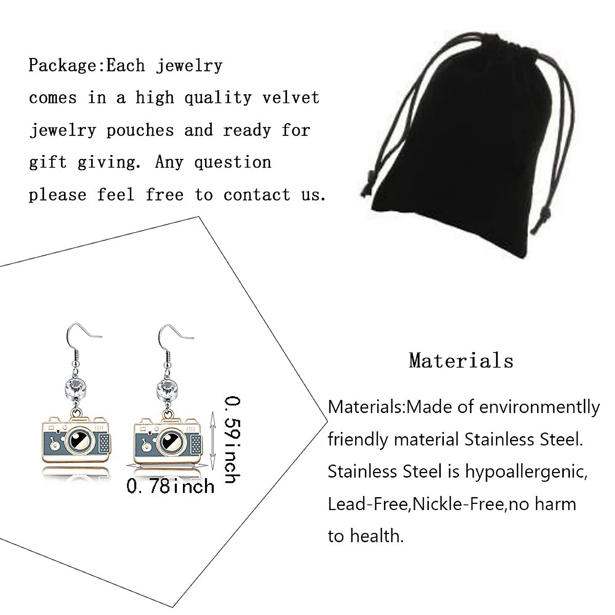 NC Camera Earrings with Birthstone Photographer Earrings Personalized Retro Camera Earrings Photography Gift Camera Charms Jewelry (Camera Ear RG)