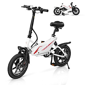 PEXMOR Electric Bike for Adults, 350W Motor (Peak 500W) Folding Ebike | Full Suspension | 36V 6AH Battery, 14" Foldable Commuter City Electric Bicycle for Adults/Teens, Complies to UL2849