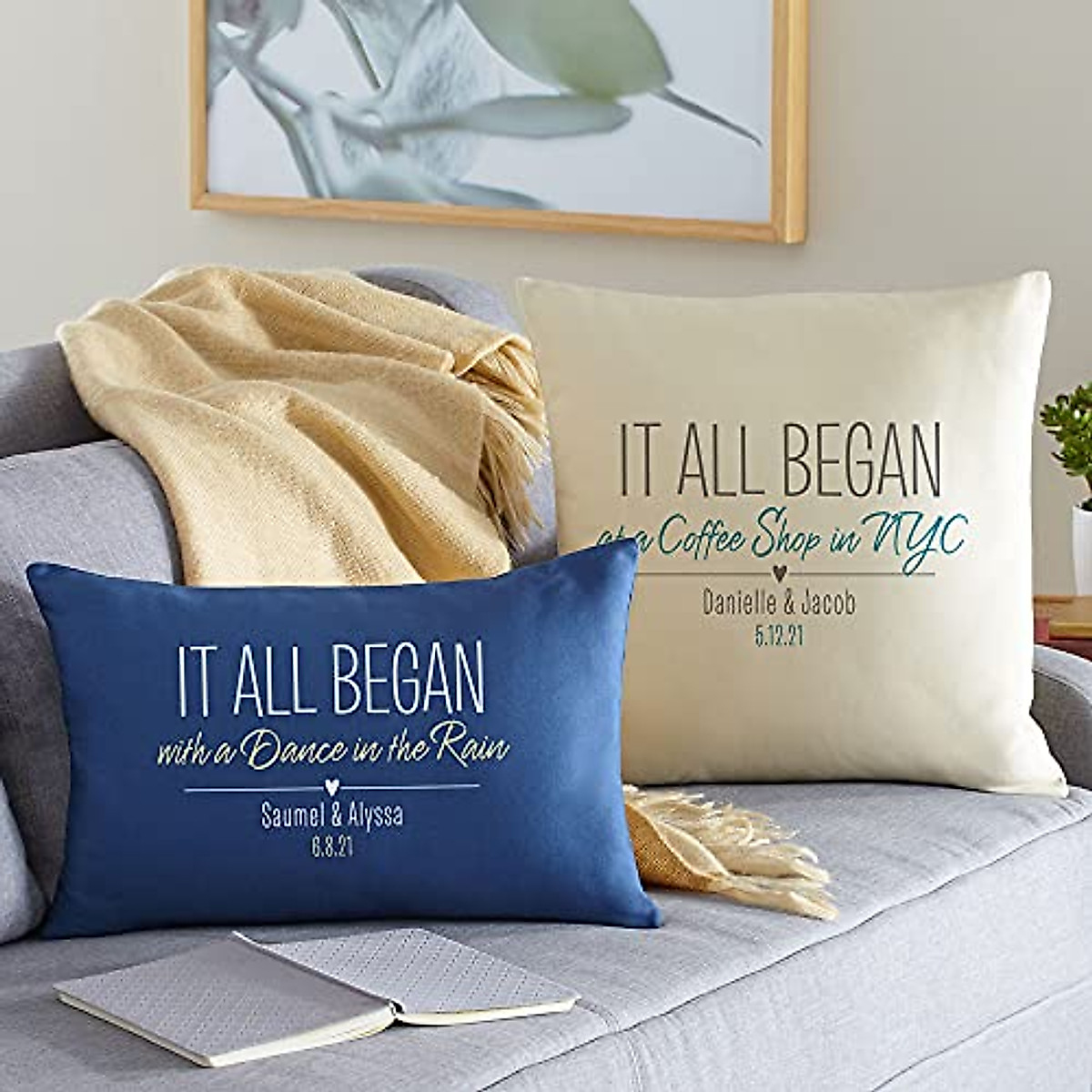 Let's Make Memories Personalized Throw Pillow - Where It All Began Quote - Customize for Couples - Custom Pillow - Natural - 12X18