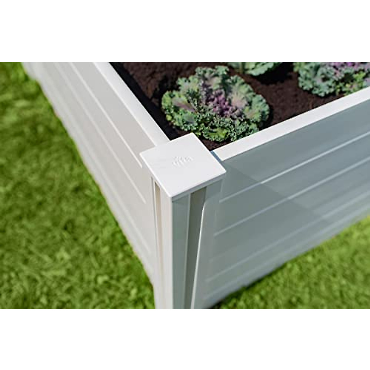 Vita Classic 4 Foot x 4 Foot x 22 inch Keyhole Garden Bed with Composting Basket, White, PVC, BPA and Pthalate Free, VT17101