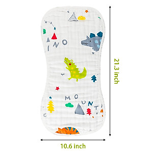 GROBRO7 7Pcs Baby Muslin Burp Cloths 21”x10.5” Long Burping Bids for Babies Dinosaur Blue Whale Forest Animals Cotton Large Towel 6 Layers Extra Absorbent Soft Machine Washable Nursery Newborn Gift