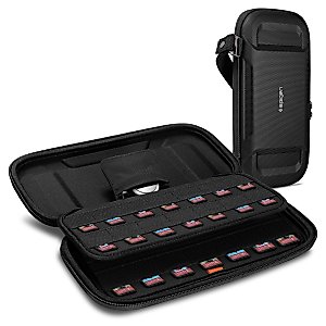 Spigen Rugged Armor Pro Game Card Cartridge Case for Nintendo Switch & Switch OLED, Micro SD Cards, Portable Hard Shell Pouch Travel Storage Switch Game Card Case Compatible with AirTag - Black