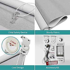 Joydeco 100% Blackout 75”H Window Roller Shades,Light Gray Aluminum Waterproof Classic Thermal Insulated UV Protection Windows Roller Blind for Home Office Living Room(70 x 75 Inch