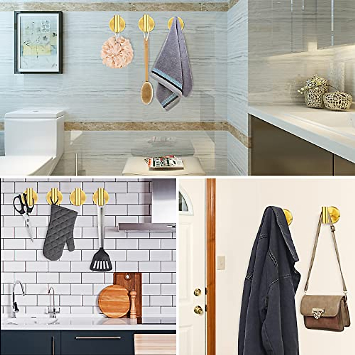 Towel Hooks, 4 Packs Powerful Heavy-Duty Wall Hooks,Premium 304 Stainless Steel Towel Hook,Coat Hooks,Towel Hook for Wall Mounted, Gold Towel Hooks Bathroom,Bathroom Hooks for Bath Towels