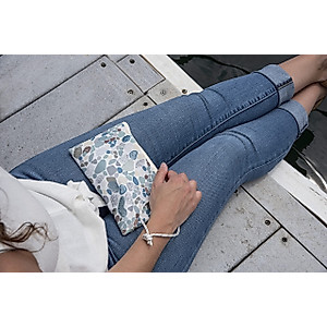 Sea Bags Recycled Sail Cloth Sea Glass Print Wristlet Zip Top Wristlet Clutch Zippered Wallet with Strap