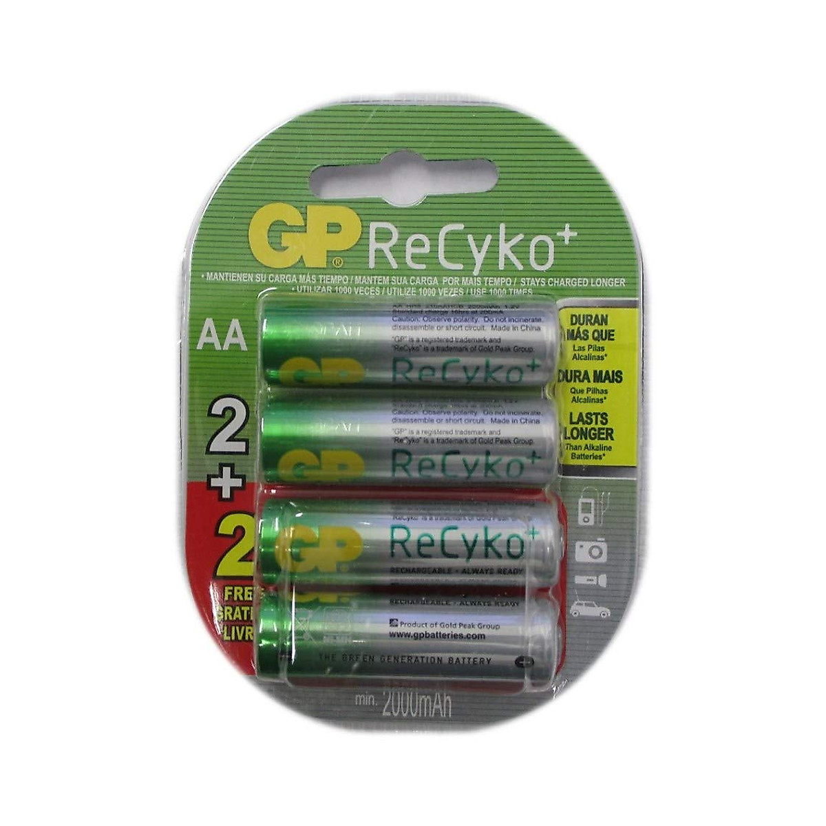 GP Recyko AA NiMH Pre-Charged Rechargable 1.2v 2100mAh 2 Batteries + 2 Free Total of 4 Batteries