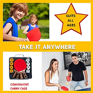 Ping Pong Paddle Set - 4 Wood Ping Pong Paddles - Ergonomic Grip - 8 Tournament Table Tennis Balls - Paddle Case - Professional/Casual Play - Portable Table Tennis Set .- Family Table Games