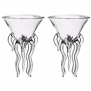 Hemoton 2pcs Octopus Cocktail Glass Transparent Martini Glass Creative Jellyfish Glass Cup Juice Toasting Goblet Tumbler for Kitchen Bar Party Wedding